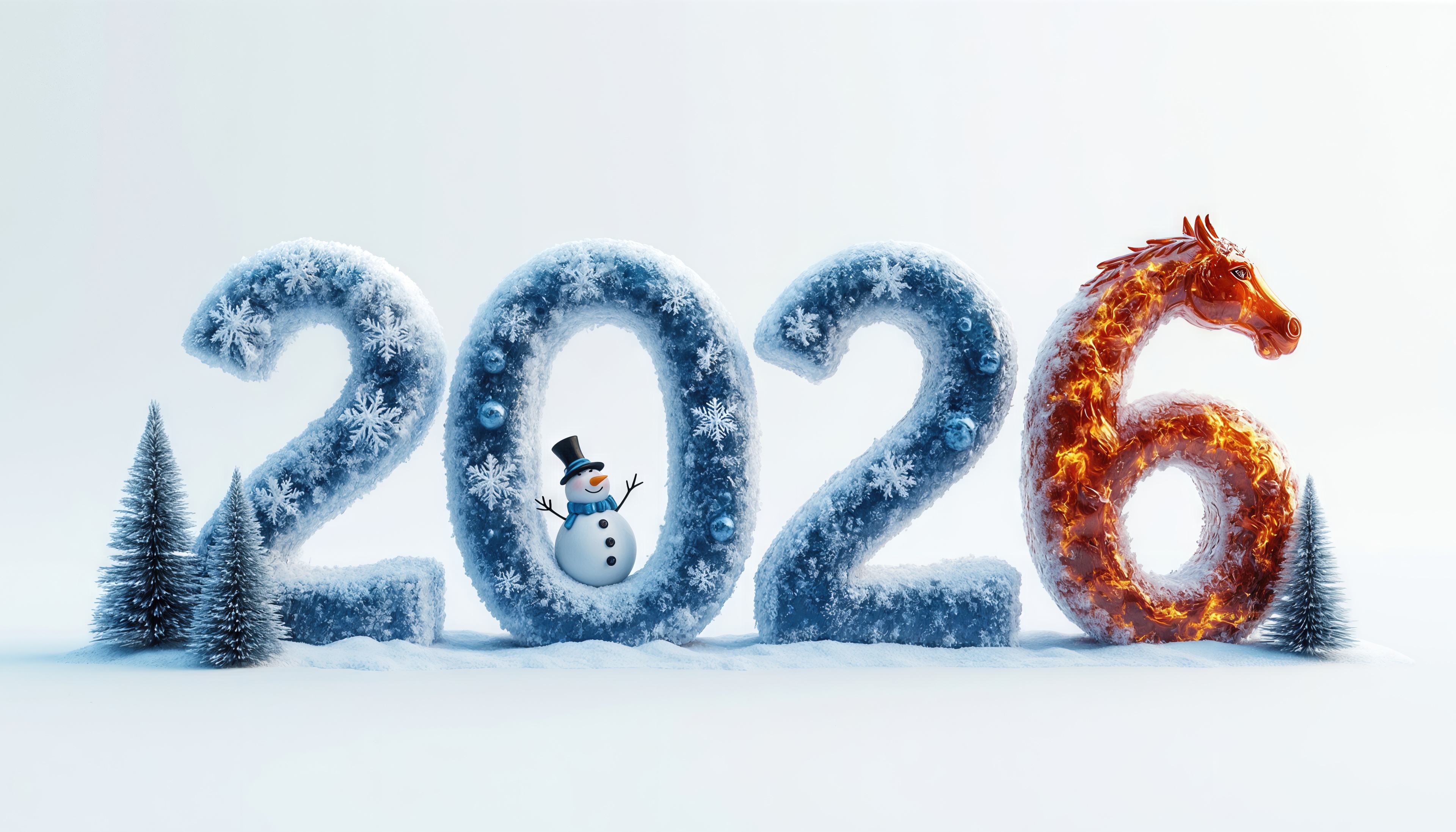2026 in winter style: three numbers in frost, the fourth is a fiery ...
