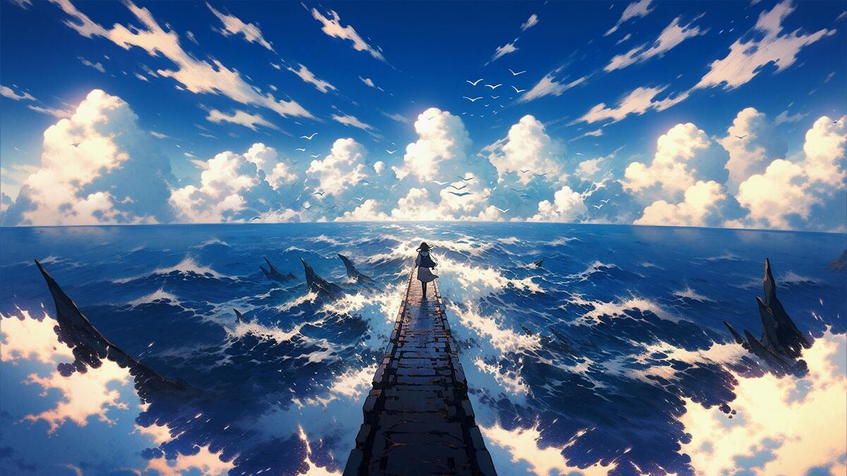Девушка на каменном причале и море · бесплатная фотография от Danastr