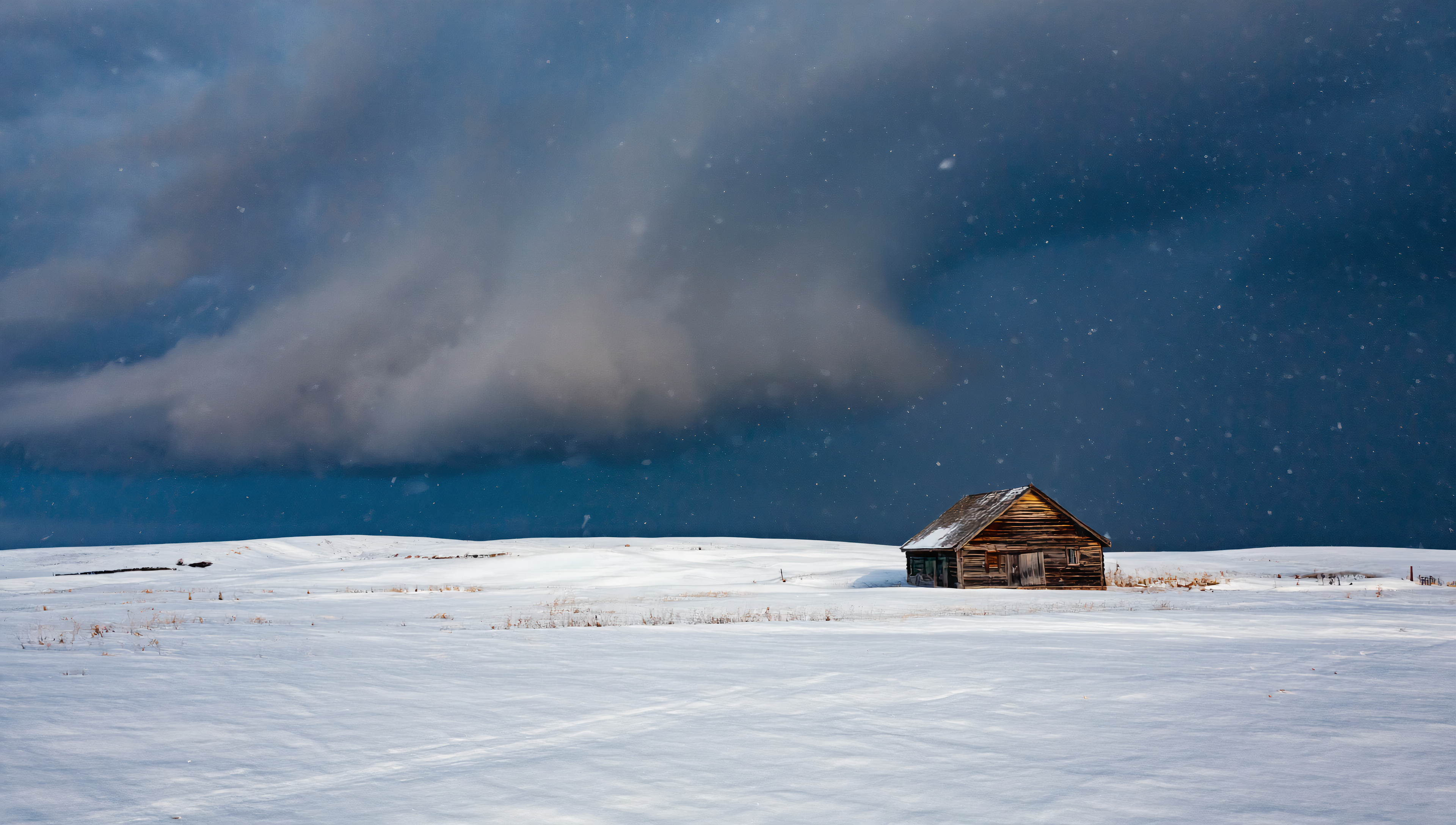 Wallpaper on the desktop, landscape in winter snow, dawn, hut in the ...