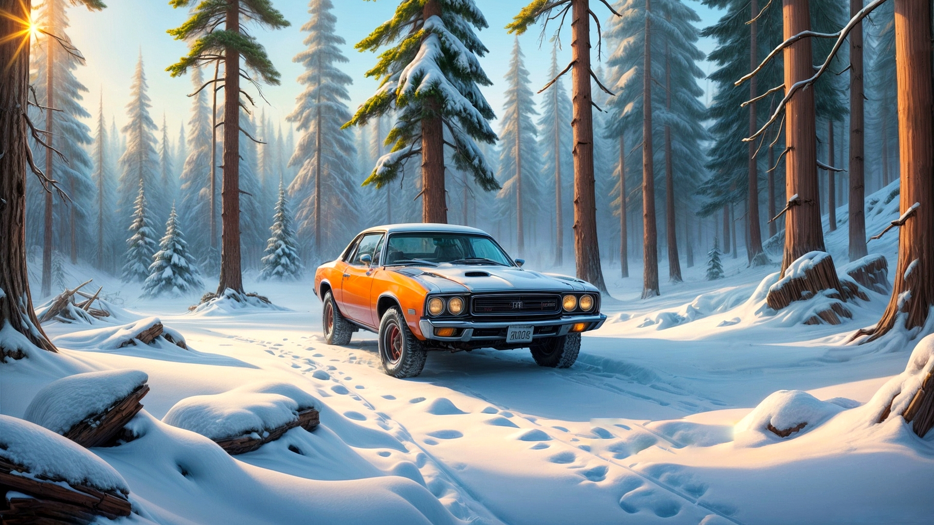 Зимний лес и машина в снегу · 1920x1080 Full HD бесплатная фотография ...