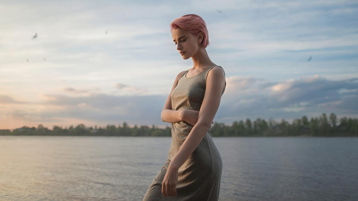 Девушка с розовыми волосами на озере · бесплатная фотография от Godlike