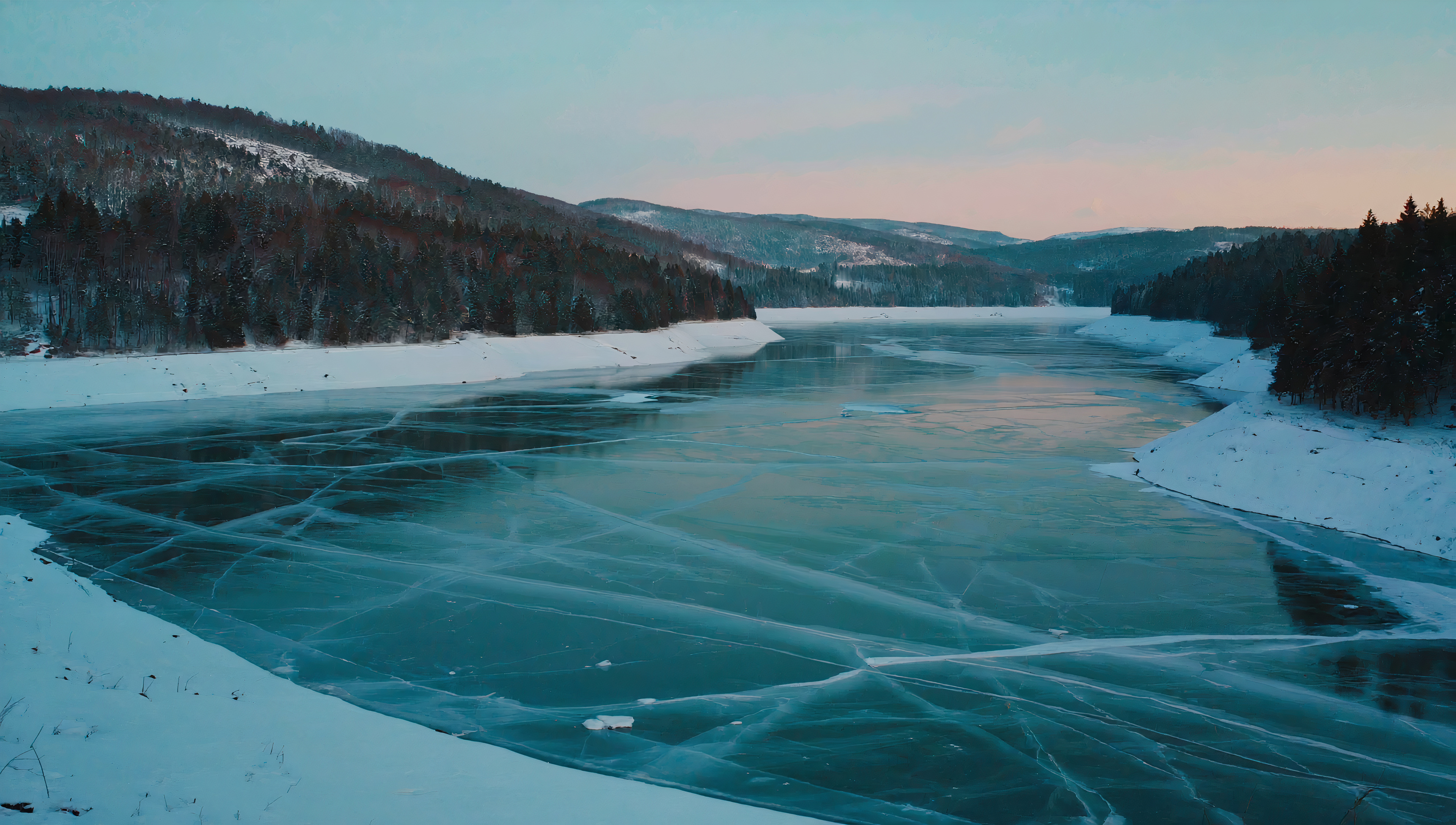 пейзаж зимой кругом снег, рассвет, замёршаярека · 1920x1080 Full HD ...