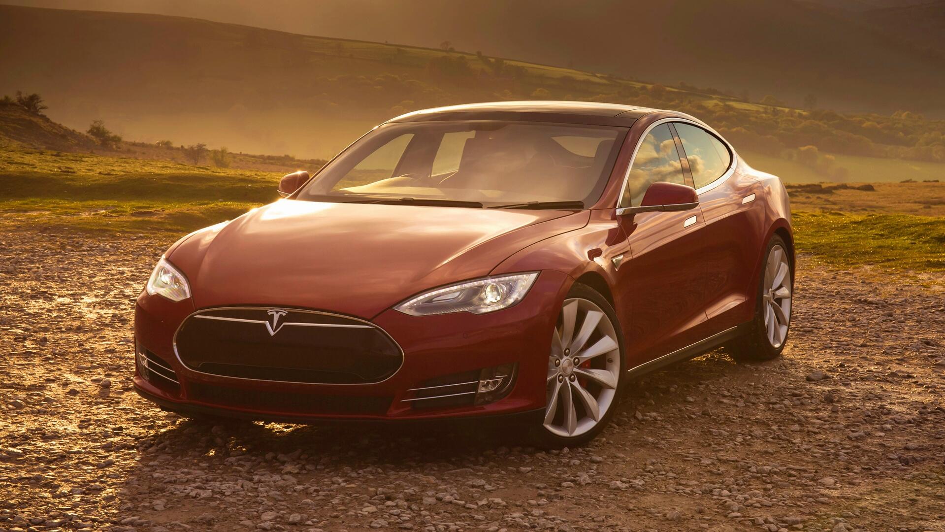 Обои Tesla Model S красный роскошные электромобили 1920x1080 Full Hd от