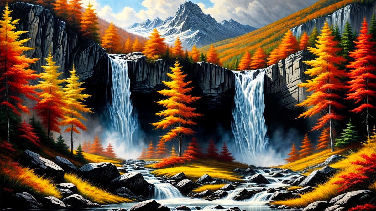 Осенний пейзаж и водопад · бесплатная фотография от Danastr картинки