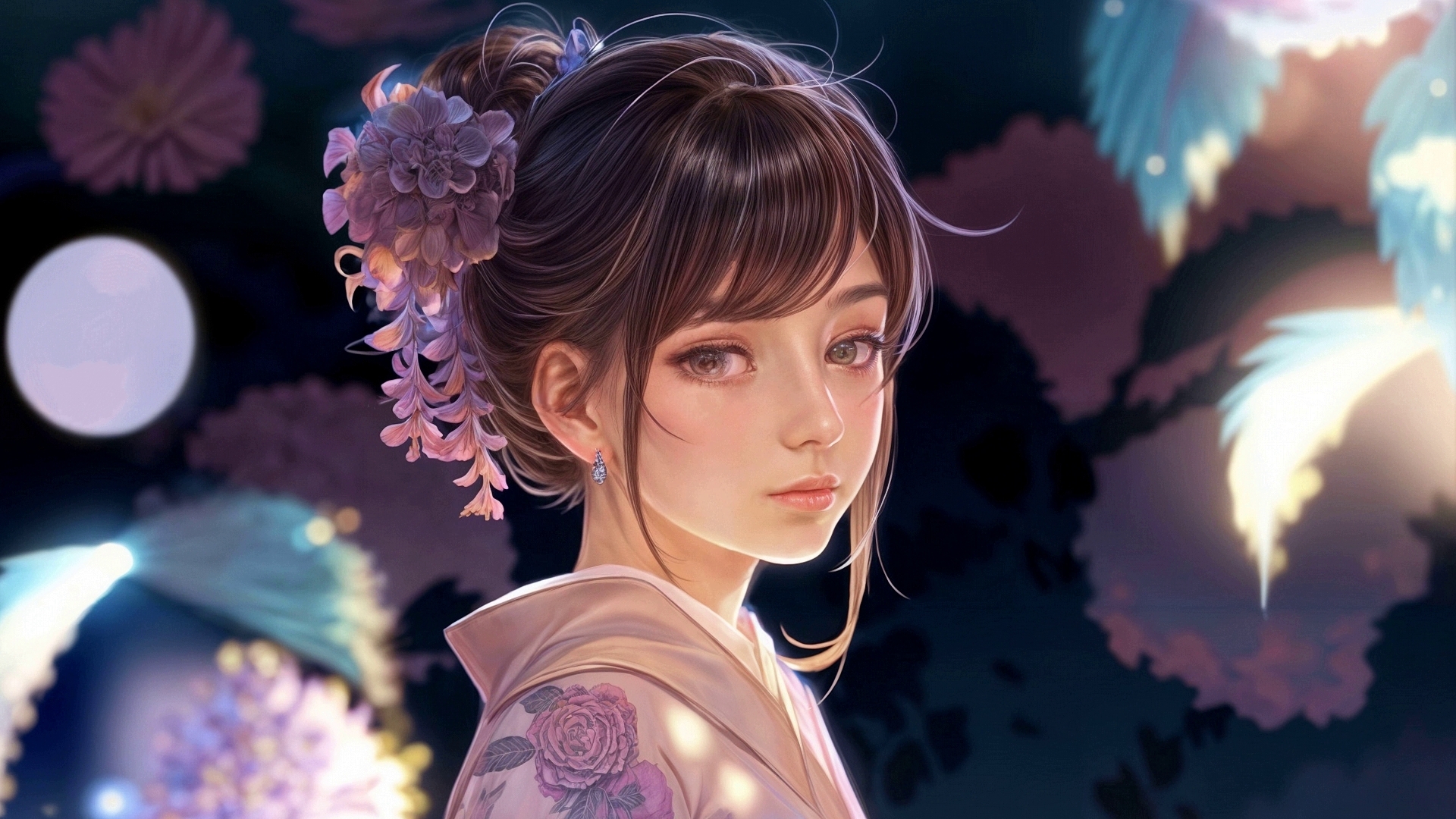 Portrait of a brown-haired girl in kimono · 1920x1080 Full HD free photo from danastr - pictures ...