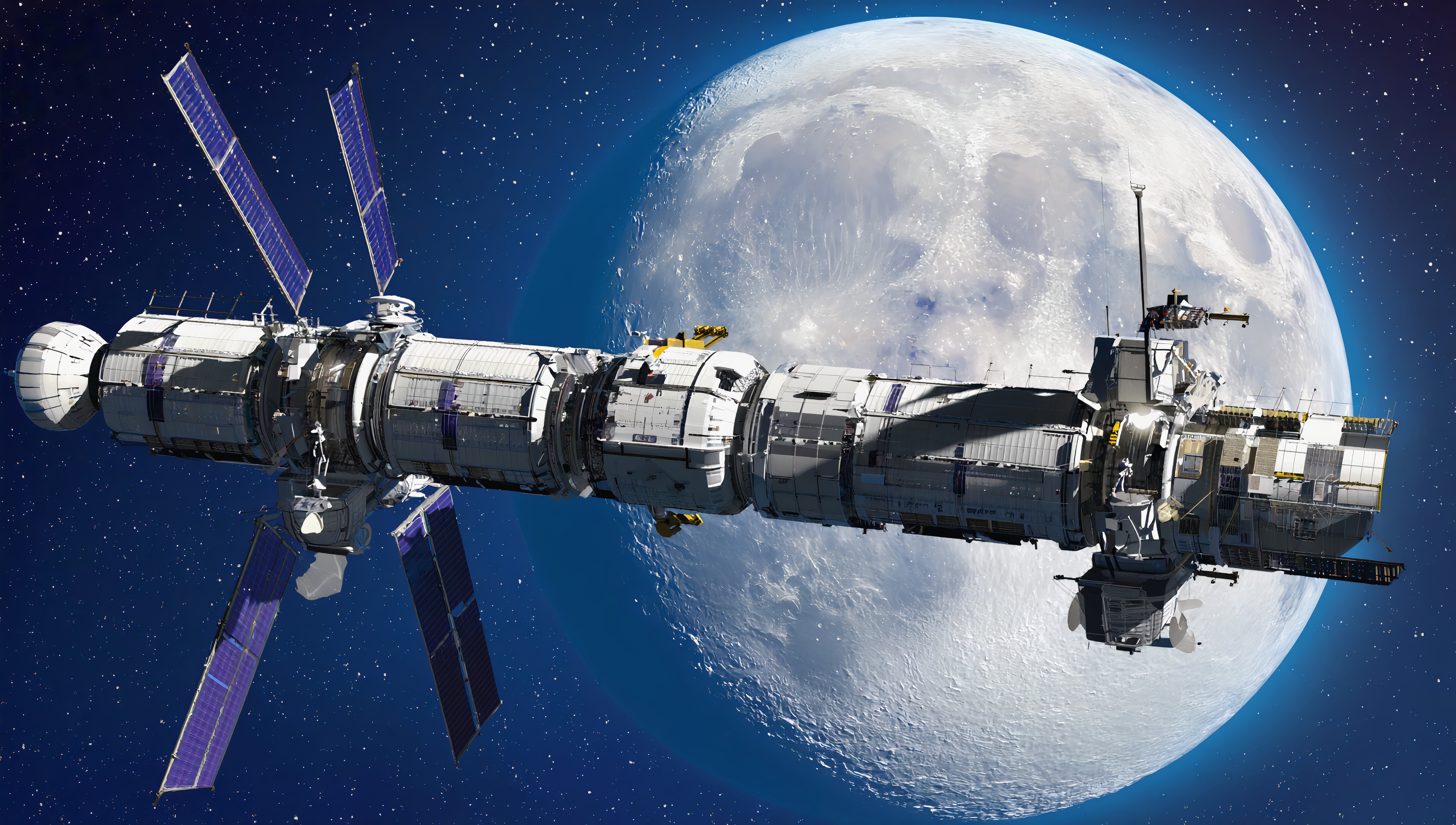 Space orbital station on the background of the Moon · 2560x1440 QHD ...