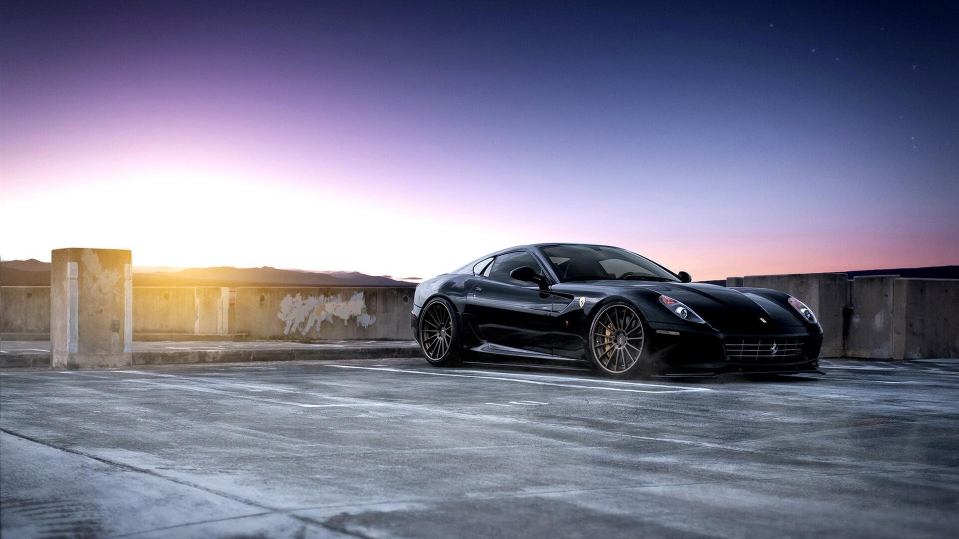 Черная Ferrari 599 на крутых спицевых дисках · 1920x1080 Full Hd