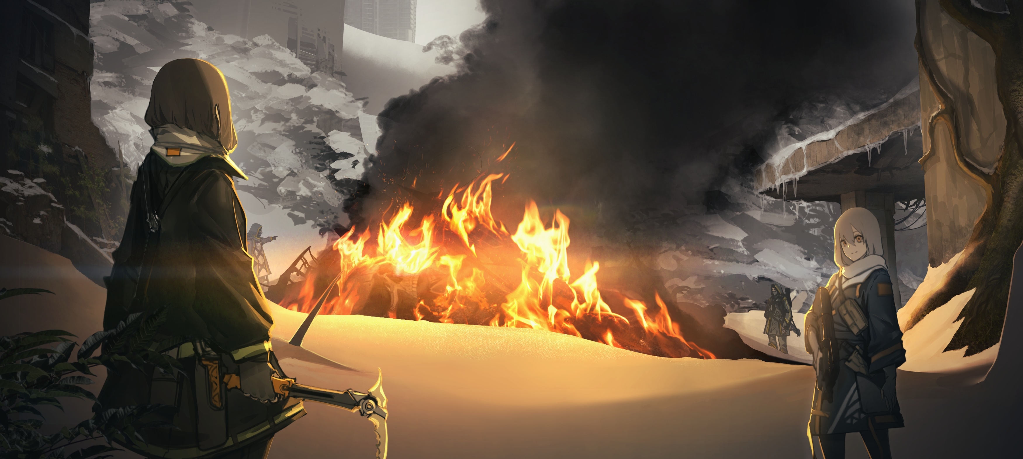 Wallpapers wallpaper anime girls fire burning flames smoke from uaha ...