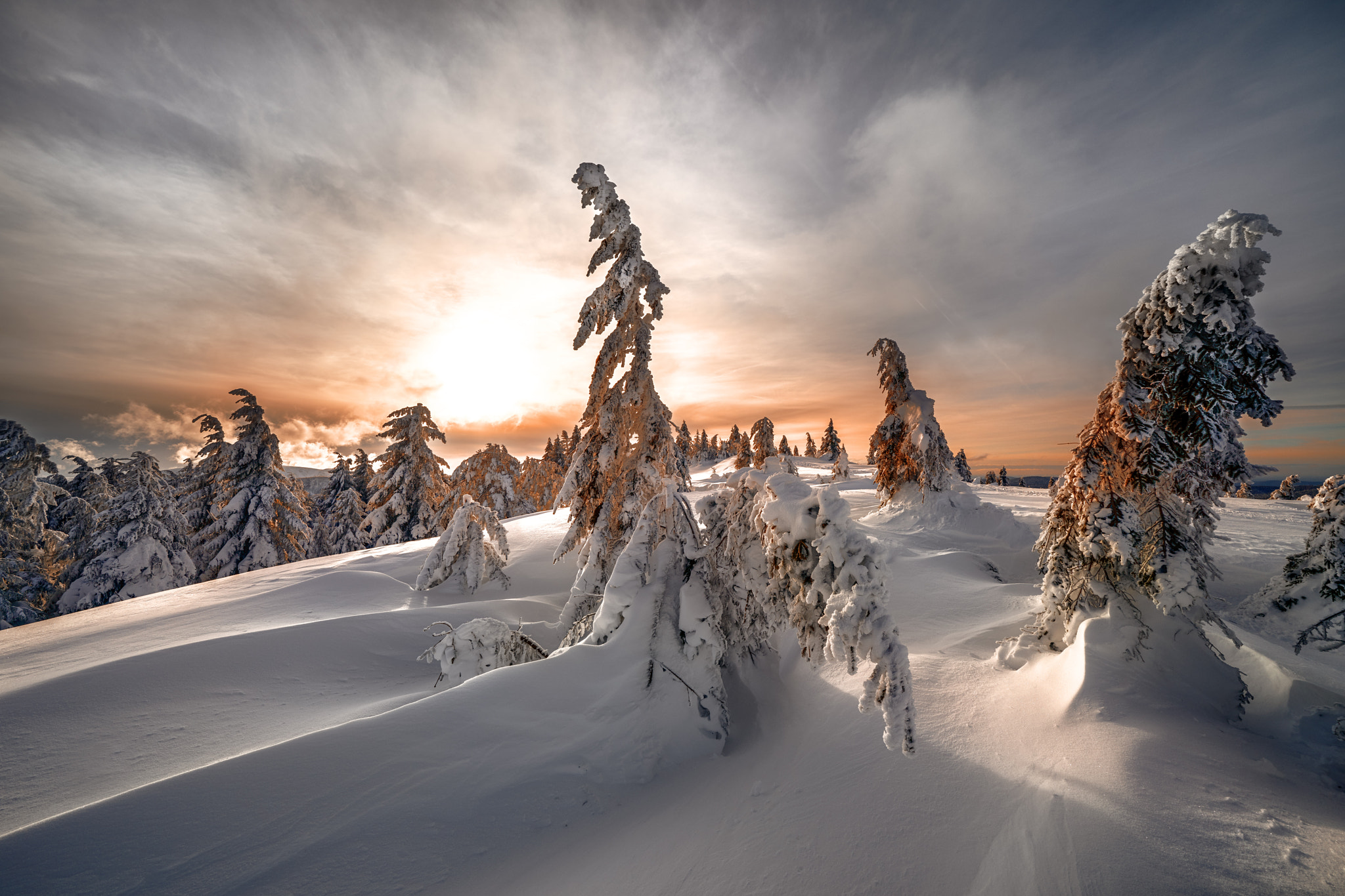 Download sunset, snow picture · 1920x1080 Full HD free photo from ...