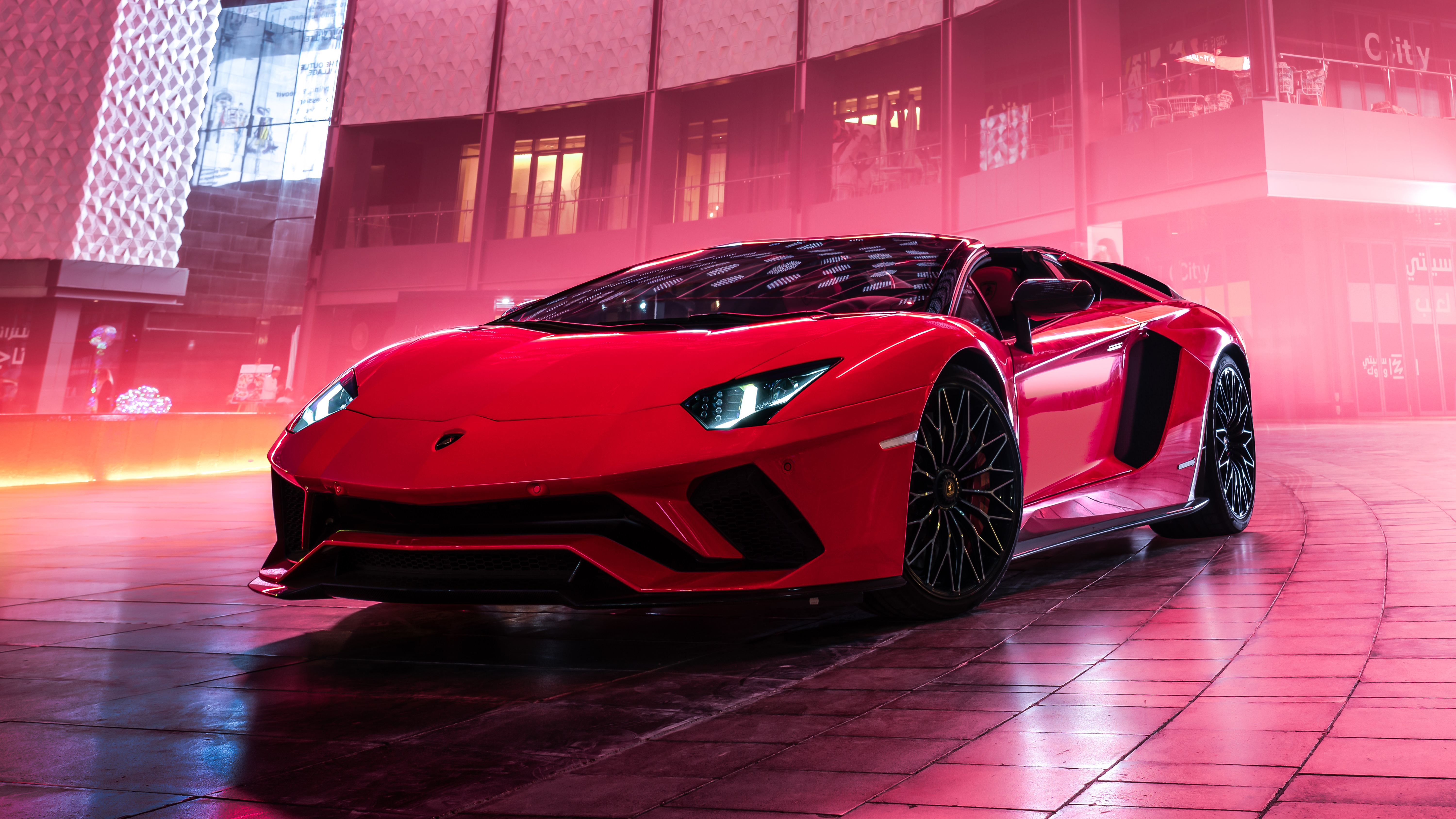 Обои огни обои lamborghini aventador s roadster красная машина ...