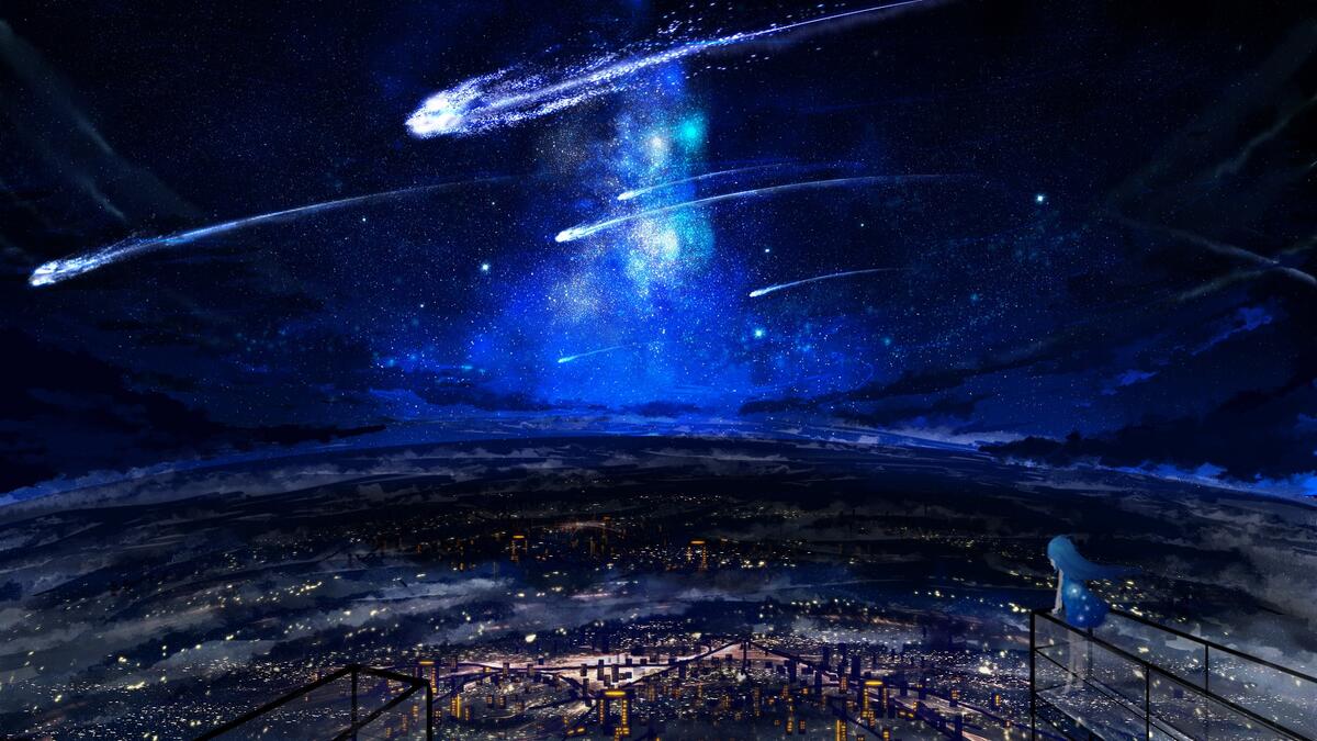 Обои аниме девушка пейзаж ночь от Jorik картинки на рабочий стол и