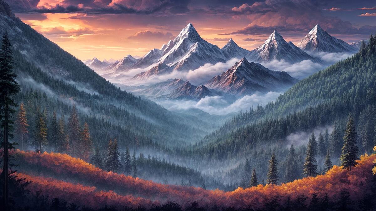 Пейзаж лес и горы утром · бесплатная фотография от Danastr картинки и